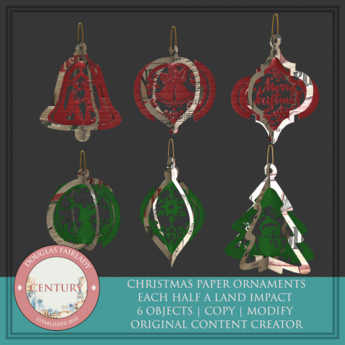 Second Life Marketplace - Christmas paper ornaments - 0.5 LI each - 6 CopyMod meshes